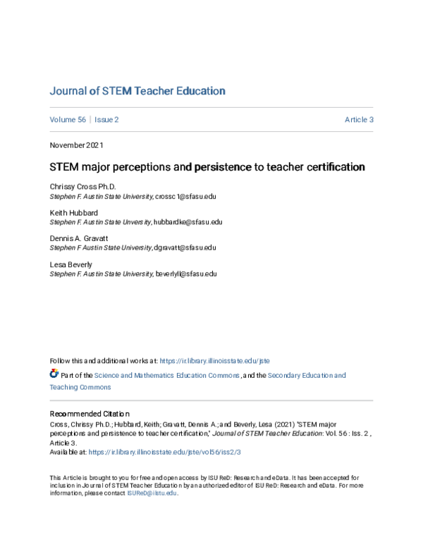 (PDF) STEM major perceptions and persistence to teacher certification