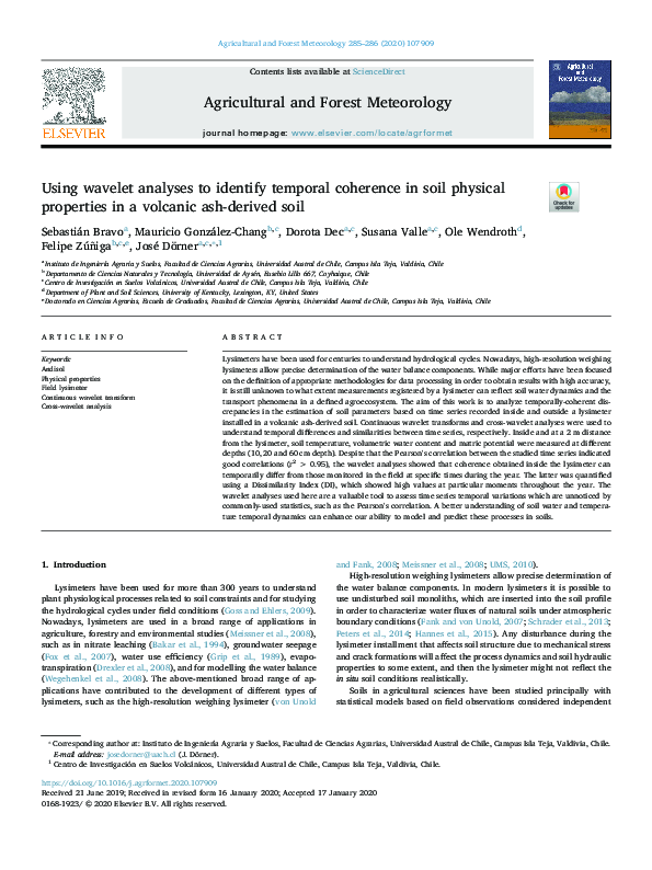 (PDF) Using wavelet analyses to identify temporal coherence in soil physical properties in a ...