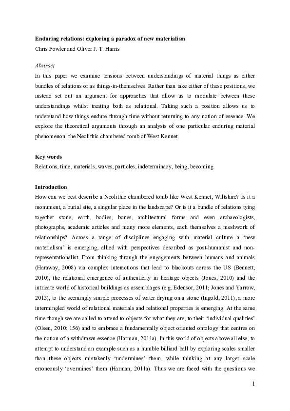 (PDF) Enduring relations: Exploring a paradox of new materialism