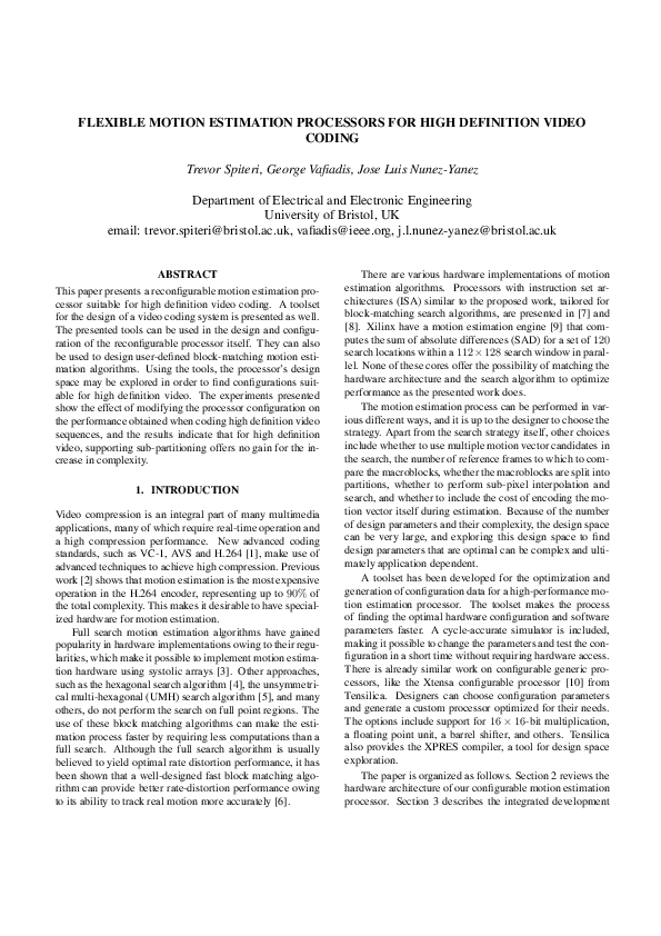 (PDF) Estimation Processors for High Definition Video Coding