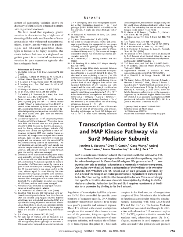(PDF) Transcription Control by E1A and MAP Kinase Pathway via Sur2 ...