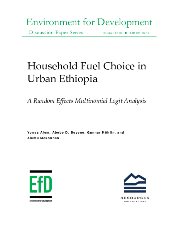 (PDF) Household Fuel Choice in Urban Ethiopia