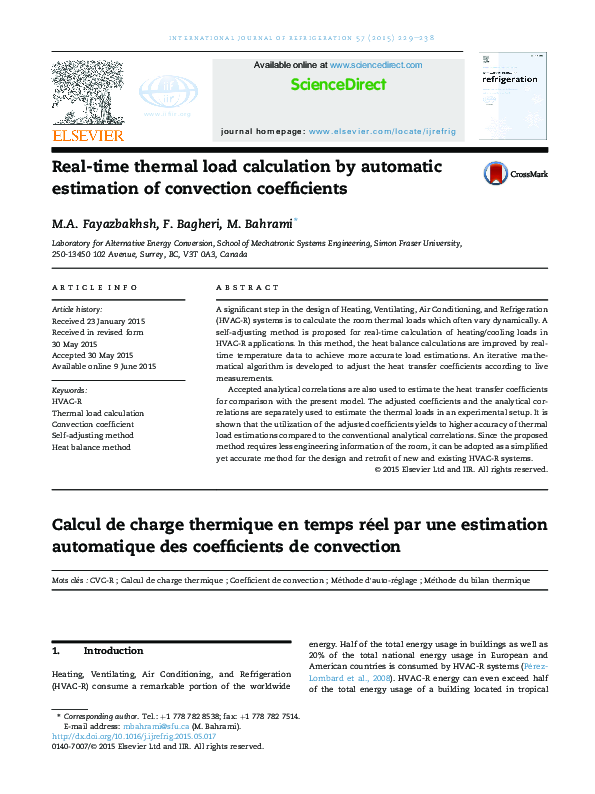 Pdf Real Time Thermal Load Calculation By Automatic Estimation Of Convection Coefficients