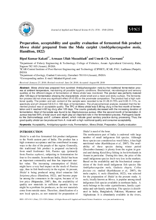 (PDF) Preparation, acceptability and quality evaluation of fermented ...