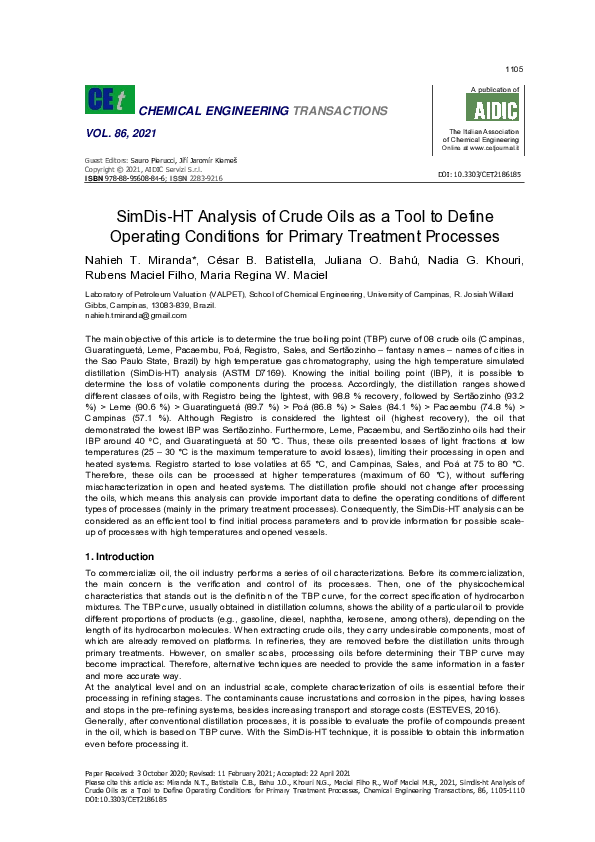 (PDF) SimDis-HT Analysis of Crude Oils as a Tool to Define Operating ...