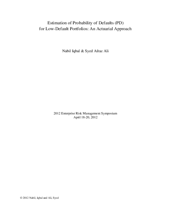 (PDF) Estimation of Probability of Defaults (PD) for Low-Default Portfolios: An Actuarial Approach