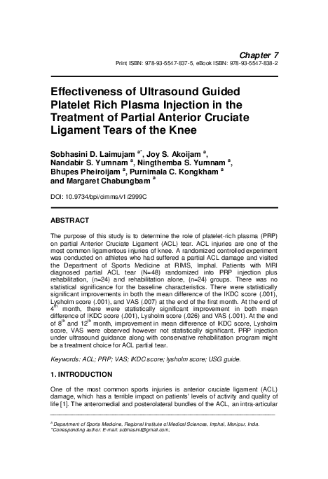 (PDF) Effectiveness of Ultrasound Guided Platelet Rich Plasma Injection ...