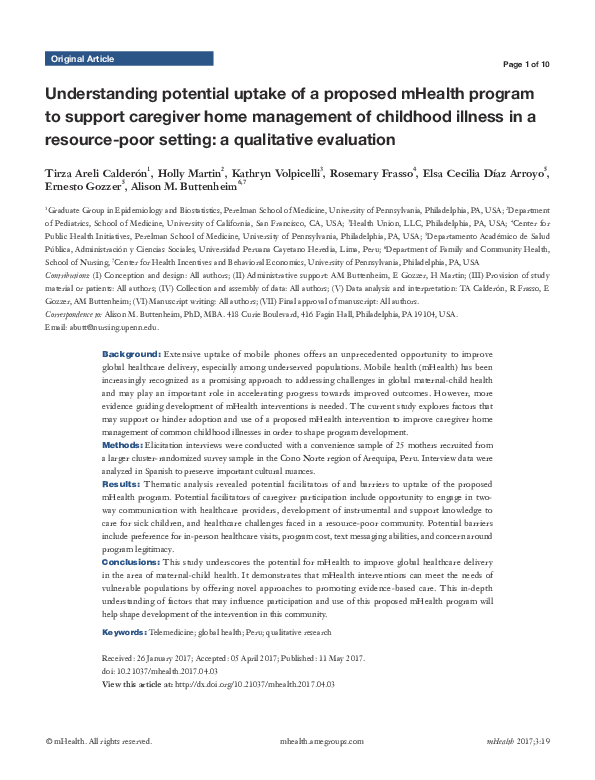 (PDF) Understanding potential uptake of a proposed mHealth program to support caregiver home ...