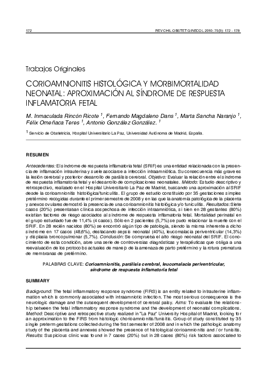 (PDF) Corioamnionitis Histológica y Morbimortalidad Neonatal ...