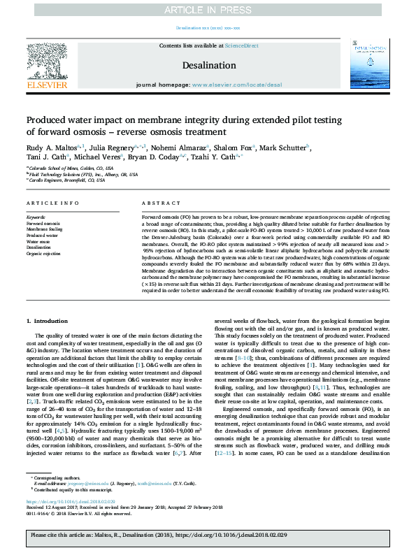 (PDF) Produced water impact on membrane integrity during extended pilot ...
