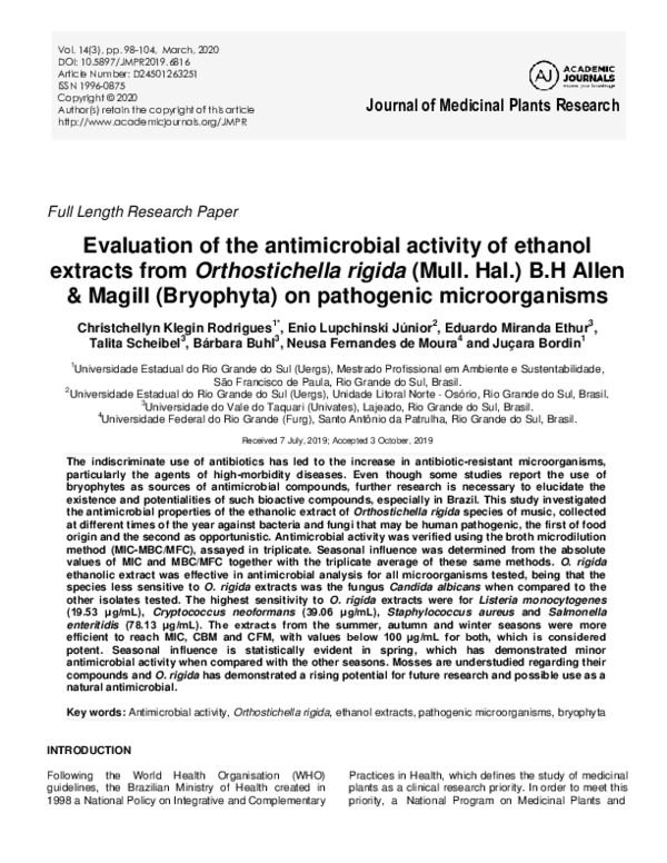 (PDF) Evaluation of the antimicrobial activity of ethanol extracts from ...