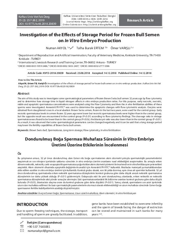 (PDF) Investigation of the Effects of Storage Period for Frozen Bull ...