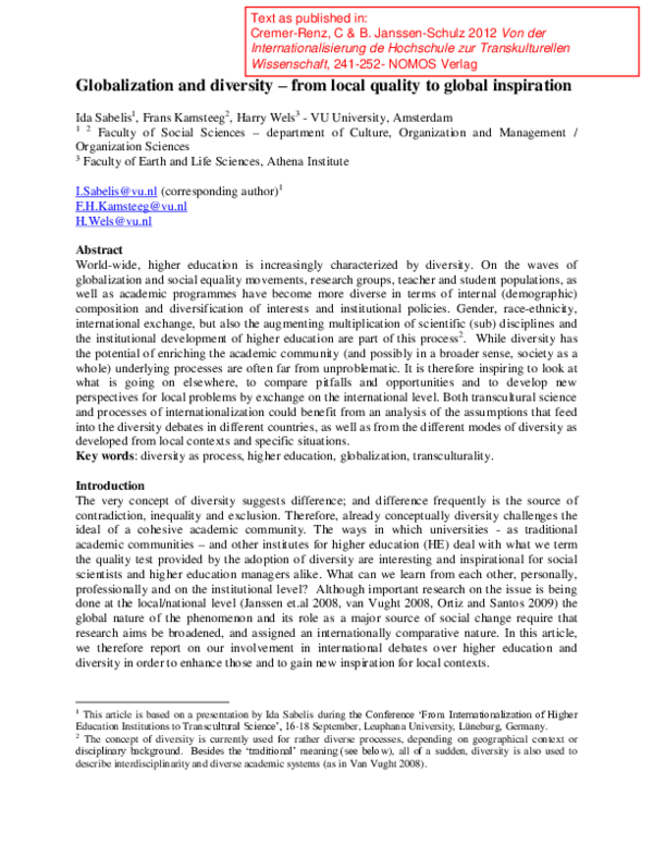 (PDF) Globalization and Diversity – from local quality to global ...