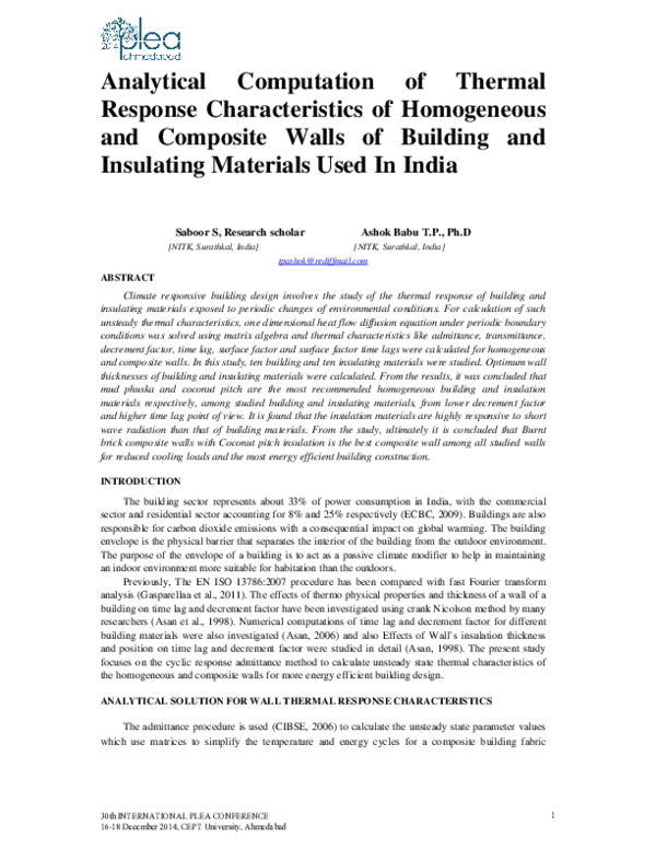 (PDF) Analytical Computation of Thermal Response Characteristics of Homogeneous and Composite ...