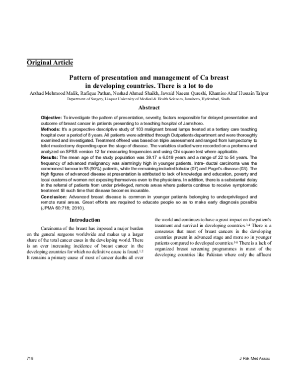 (PDF) Pattern of Presentation and Management of Ca Breast in the Developing Countries. There is ...