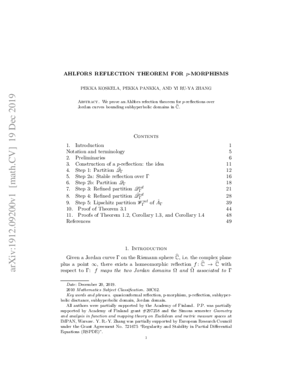 (PDF) Ahlfors reflection theorem for $p$-morphisms