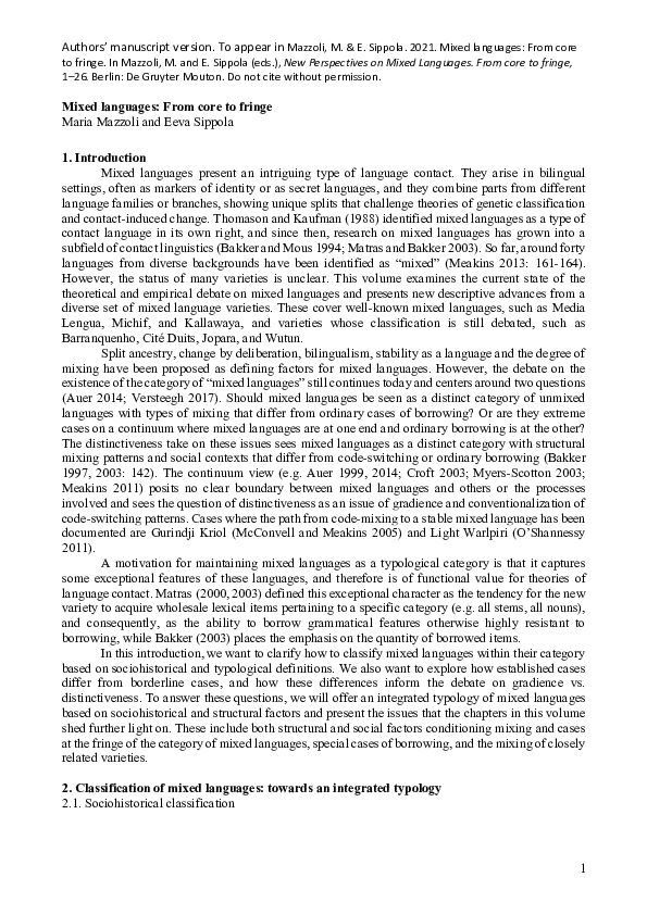 (PDF) Mixed languages: From core to fringe