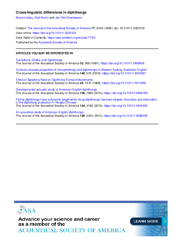 (PDF) Cross‐linguistic differences in diphthongs