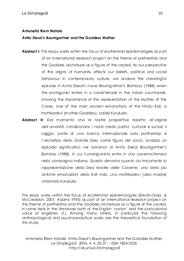 (PDF) Anita Desai’s Baumgartner and the Goddess Mother