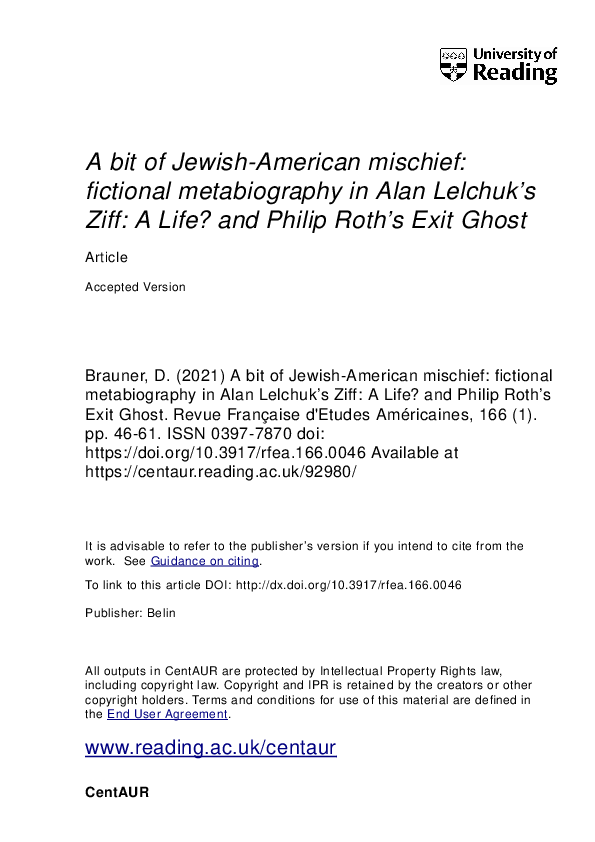 (PDF) A Bit of Jewish-American Mischief: Fictional Metabiography in ...