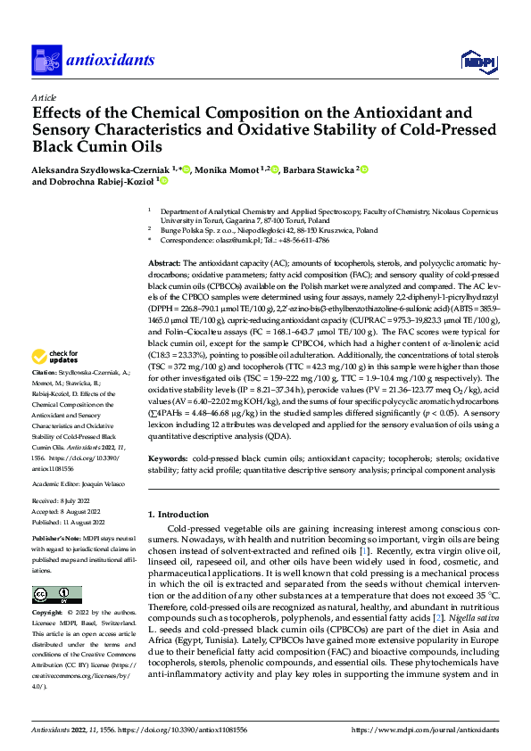 (PDF) Effects of the Chemical Composition on the Antioxidant and Sensory Characteristics and ...