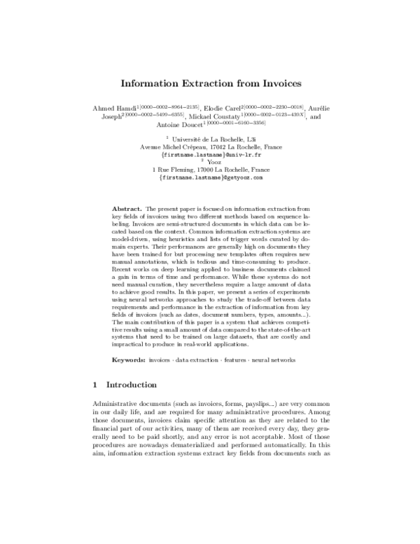 (PDF) Information Extraction from Invoices
