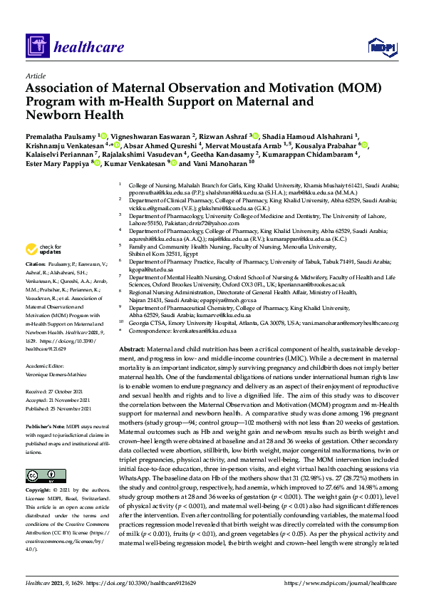 (PDF) MOM Program and m-Health in Maternal Health
