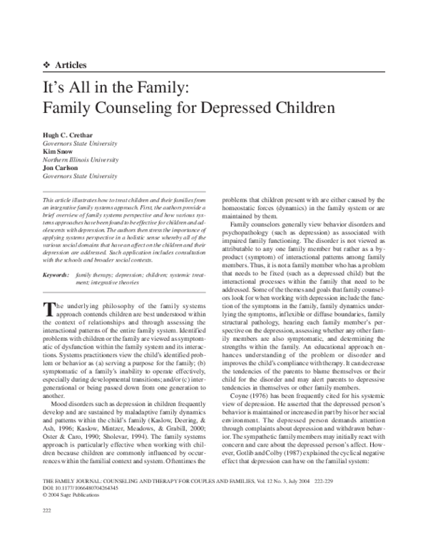 (PDF) It’s All in the Family: Family Counseling for Depressed Children