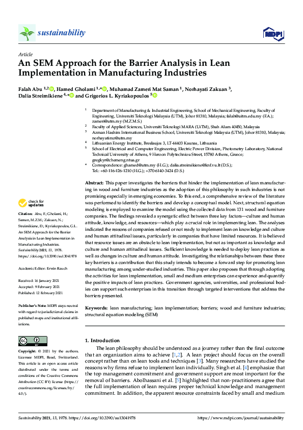 (PDF) An SEM Approach for the Barrier Analysis in Lean Implementation in Manufacturing Industries