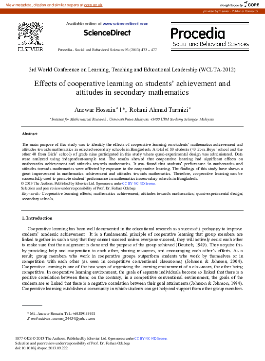 (PDF) Effects of Cooperative Learning on Students’ Achievement and ...
