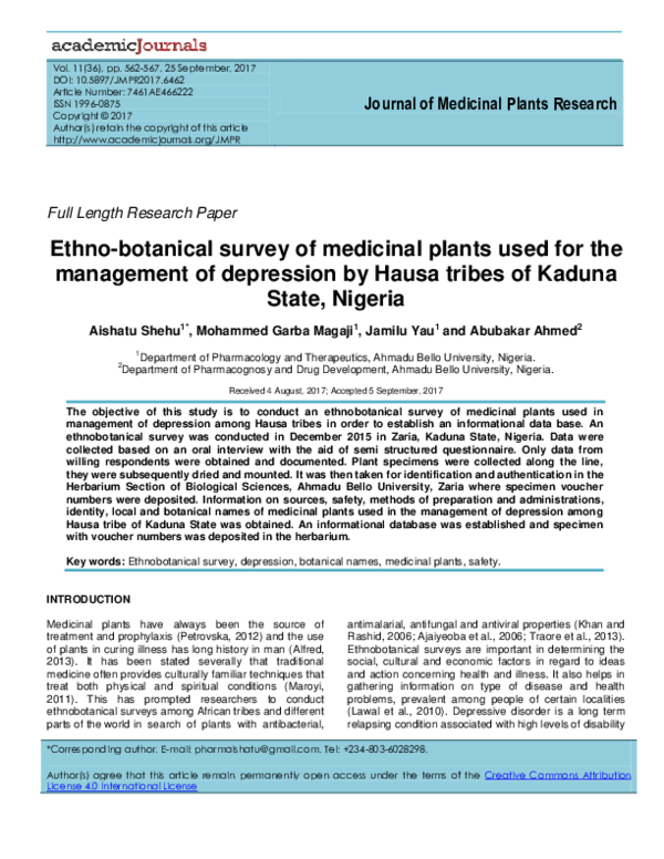 (PDF) Ethnobotanical Survey of Medicinal Plants Used in the Zacatecas State , Mexico