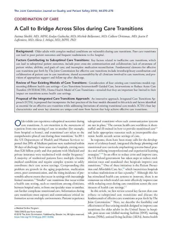 (PDF) A Call to Bridge Across Silos during Care Transitions