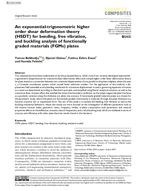 Pdf An Exponential Trigonometric Higher Order Shear Deformation Theory Hsdt For Bending