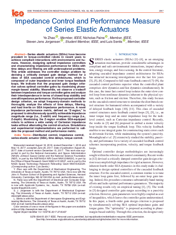 (PDF) Impedance Control and Performance Measure of Series Elastic Actuators