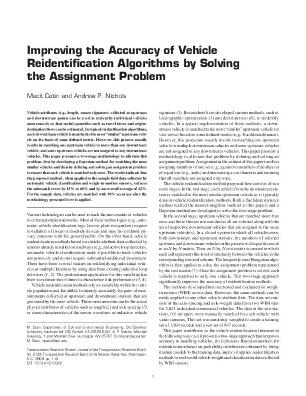(PDF) Improving the Accuracy of Vehicle Reidentification Algorithms by ...