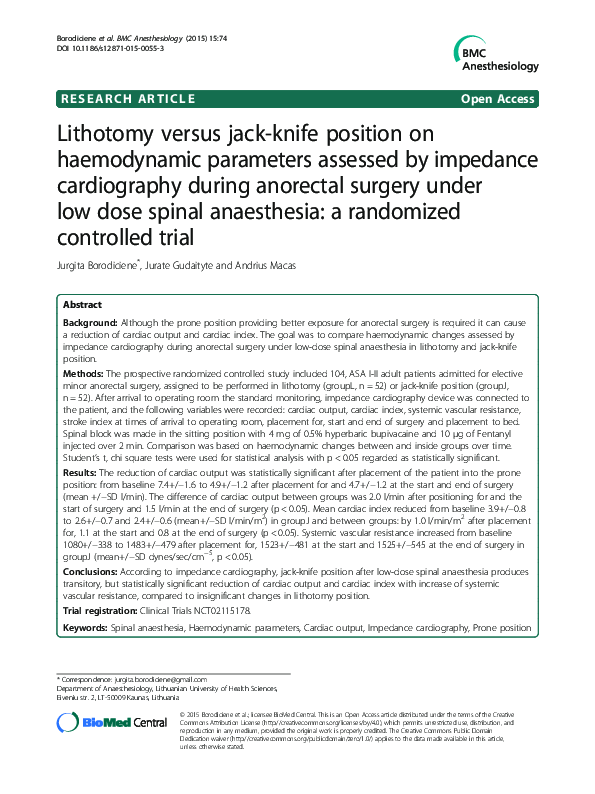 (PDF) Lithotomy versus jack-knife position on haemodynamic parameters ...