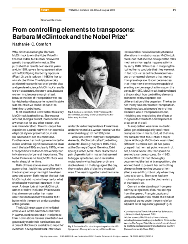 (PDF) From controlling elements to transposons: Barbara McClintock and ...
