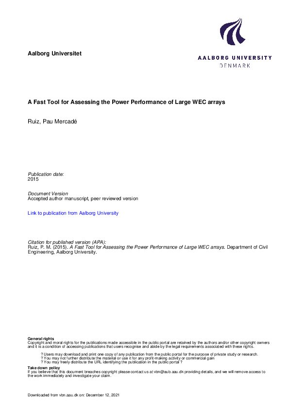 Pdf A Fast Tool For Assessing The Power Performance Of Large Wec Arrays
