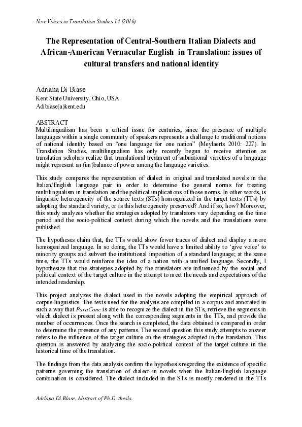 (PDF) The Representation of Central-Southern Italian Dialects and ...
