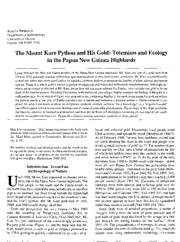 (PDF) The Mount Kare Python and His Gold: Totemism and Ecology in the ...