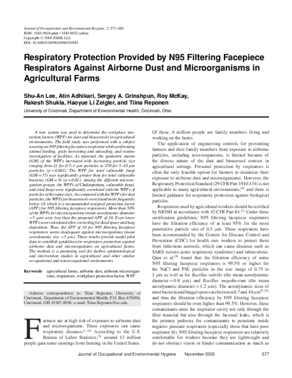 (PDF) Respiratory Protection Provided by N95 Filtering Facepiece ...