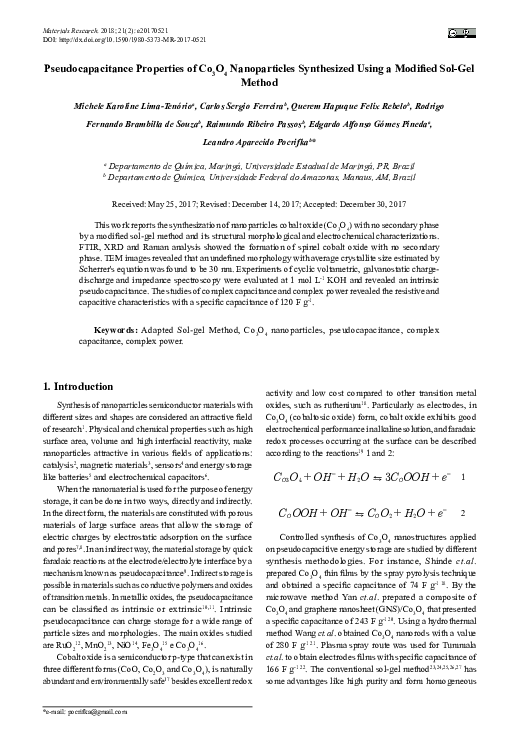 Pdf Pseudocapacitance Properties Of Co3o4 Nanoparticles Synthesized Using A Modified Sol Gel