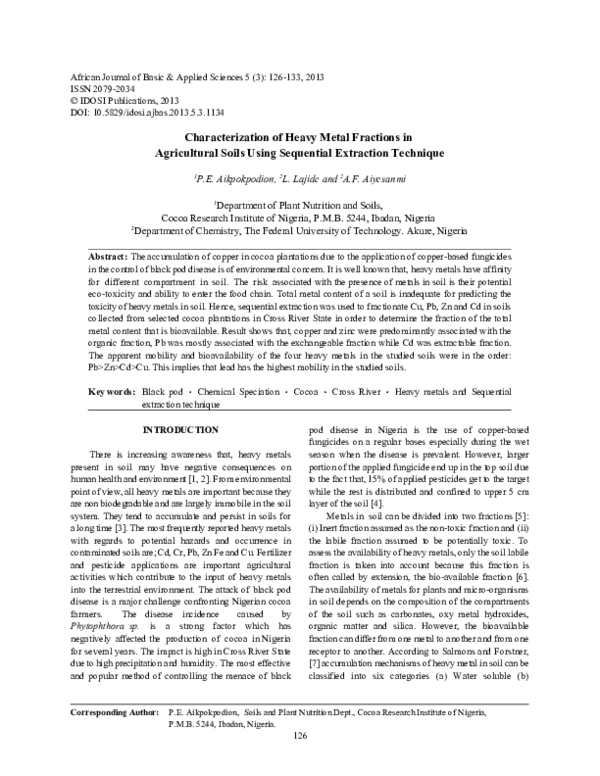 (PDF) Characterization of Heavy Metal Fractions in Agricultural Soils by Sequential Extraction ...