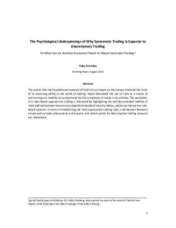 (PDF) The Psychological Underpinnings of Why Systematic Trading is Superior to Discretionary Trading