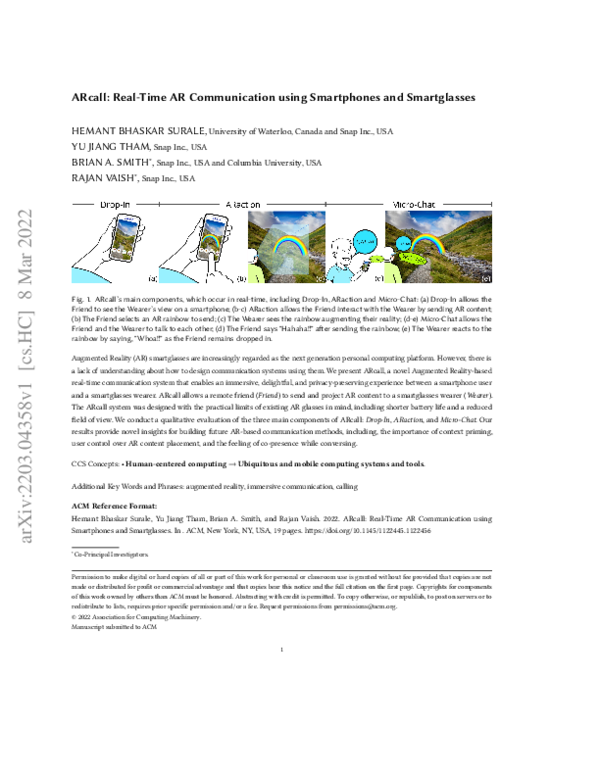 (PDF) ARcall: Immersive AR Communication System