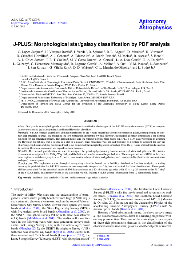(PDF) J-PLUS: Morphological star/galaxy classification by PDF analysis
