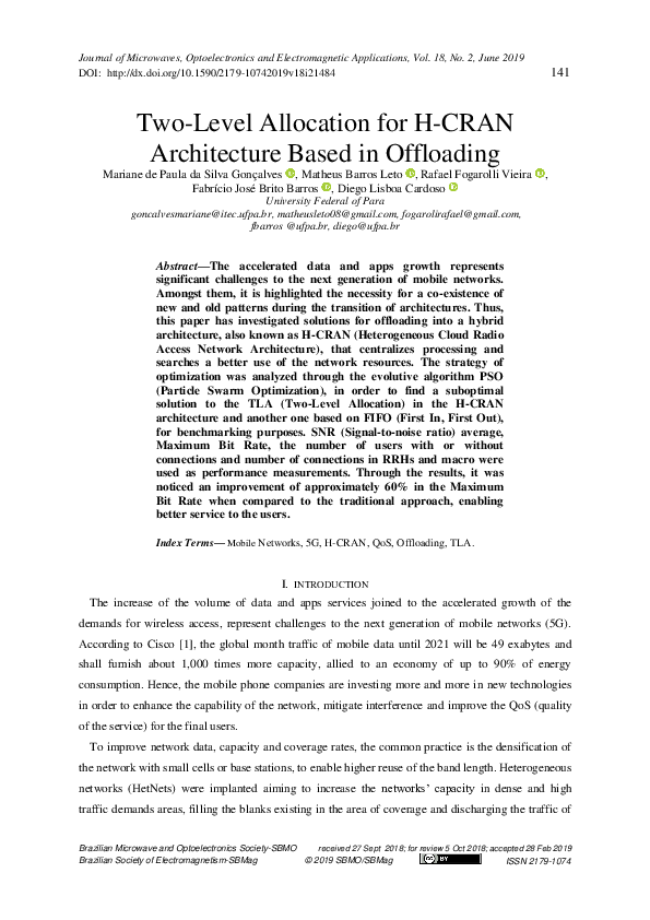 (PDF) Two-Level Allocation for H-CRAN Architecture Based in Offloading