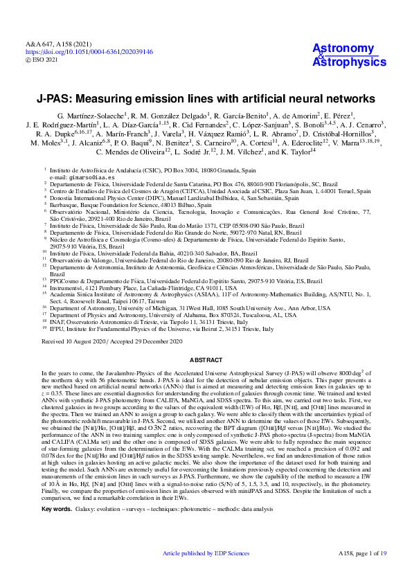 (PDF) J-PAS: Measuring emission lines with artificial neural networks