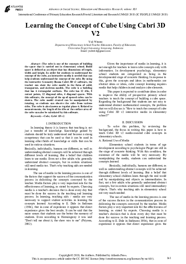 (PDF) Learning The Concept Of Cube Using Cabri 3D V2