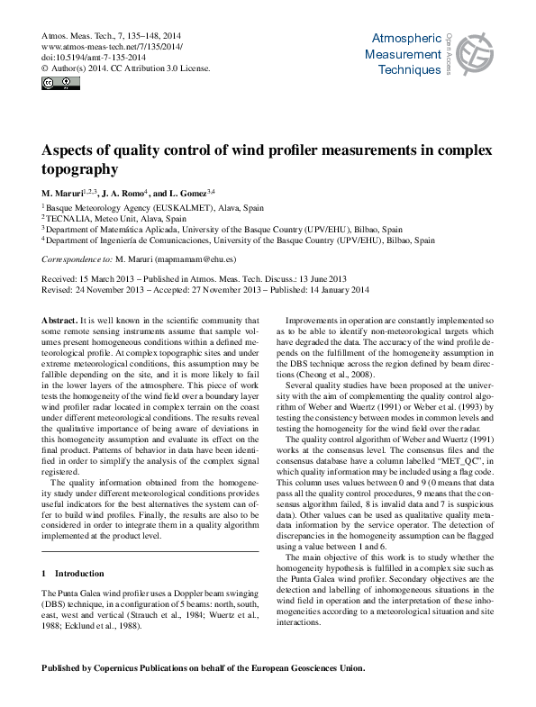 (PDF) Quality aspects of the measurements of a wind profiler in a complex topography